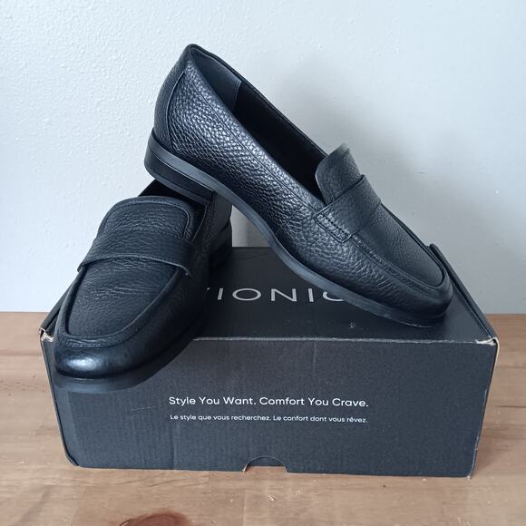 Vionic | Shoes | Vionic Sellah Loafers Black Pebbled Leather Slip On ...